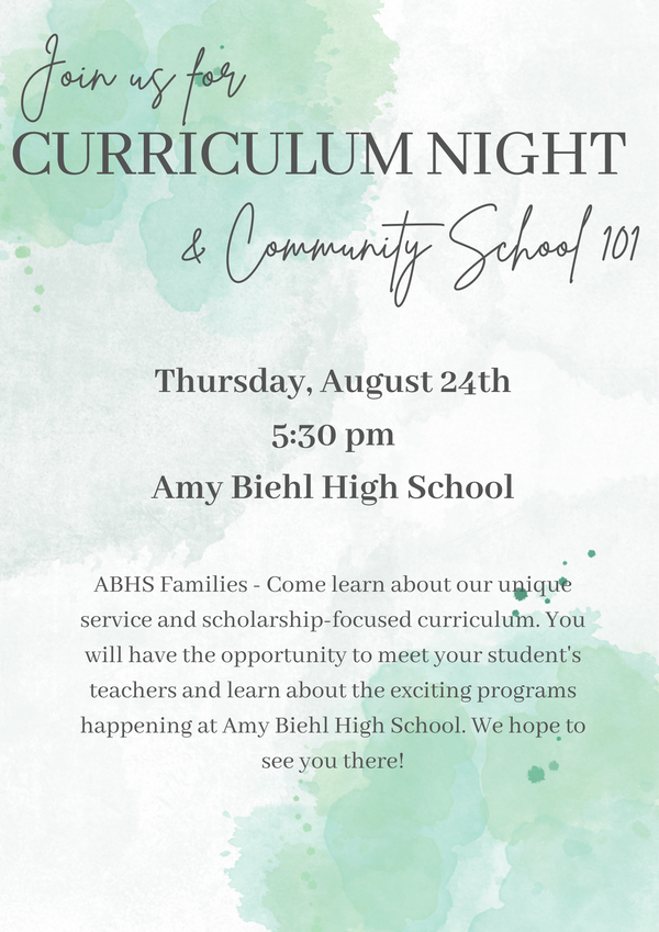ABHS Curriculum Night! Join us August 24th, at 5:30pm